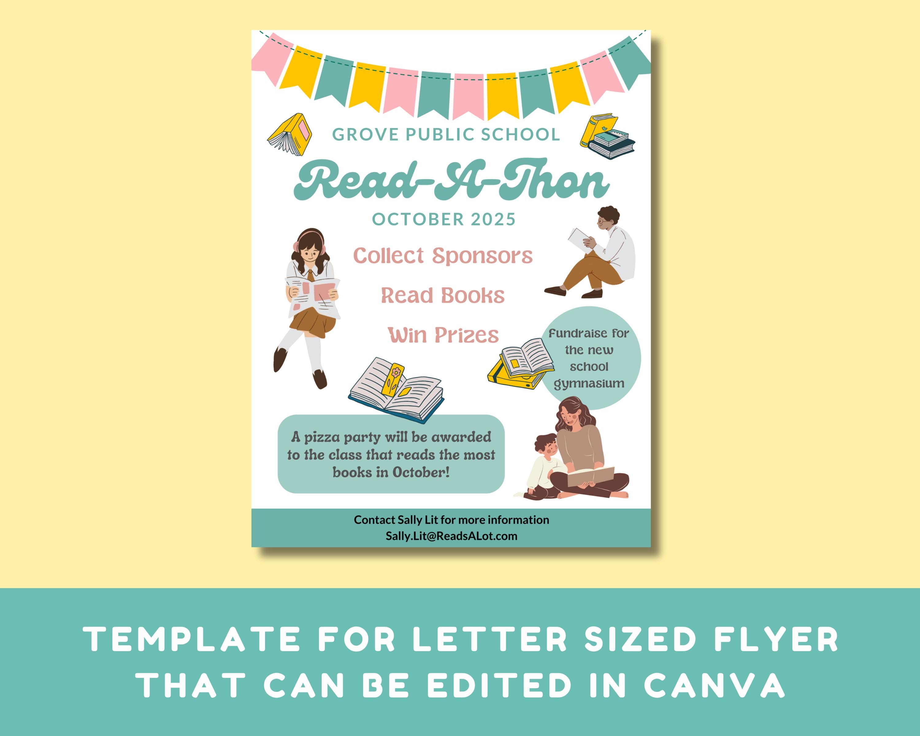 Editable Read-a-thon Fundraiser Flyer Template for Canva, Read-a-thon ...