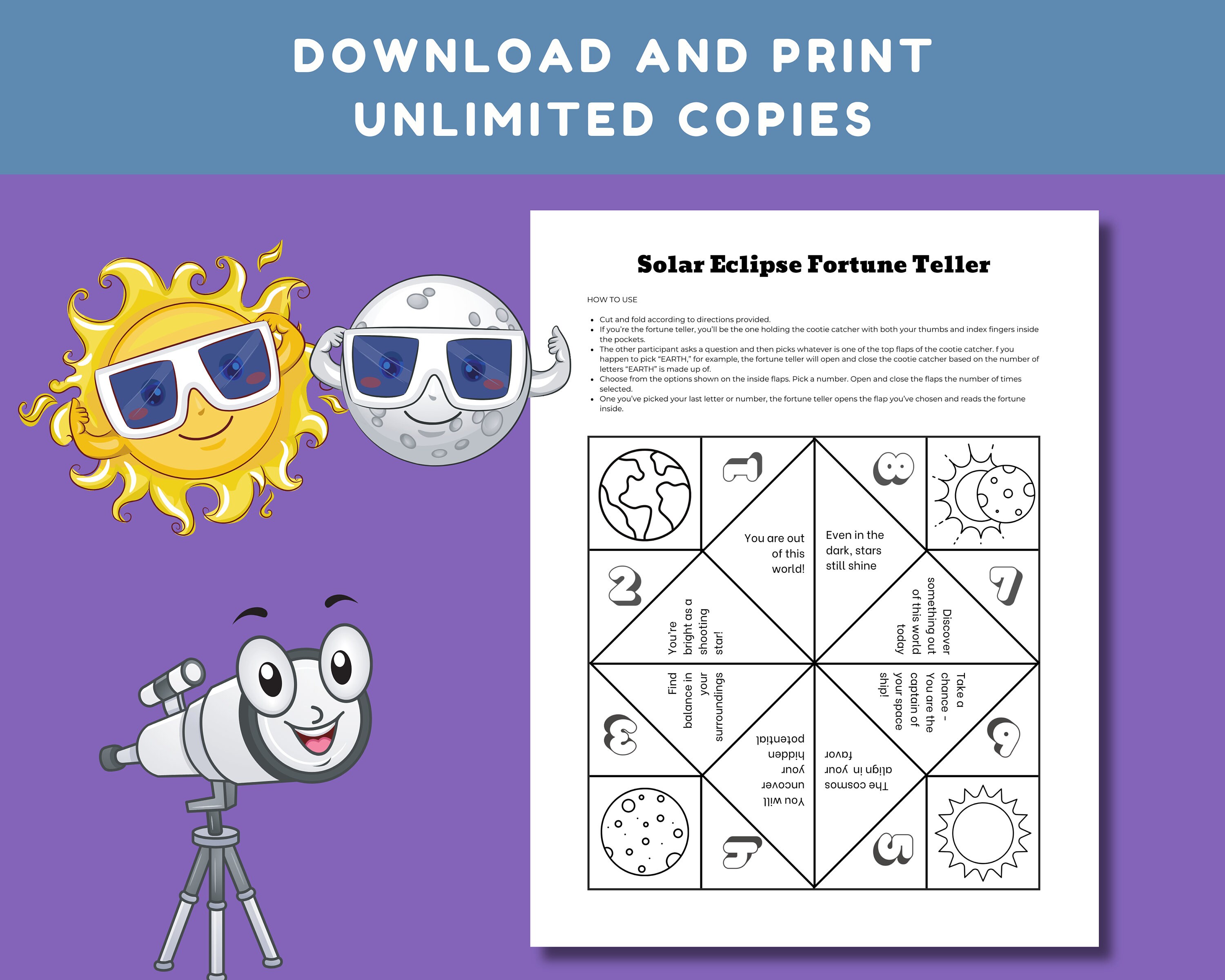 Solar Eclipse Coloring Page Cootie Catcher, Space Fortune Teller ...