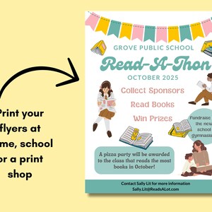 Editable Read-a-thon Fundraiser Flyer Template for Canva, Read-a-thon ...