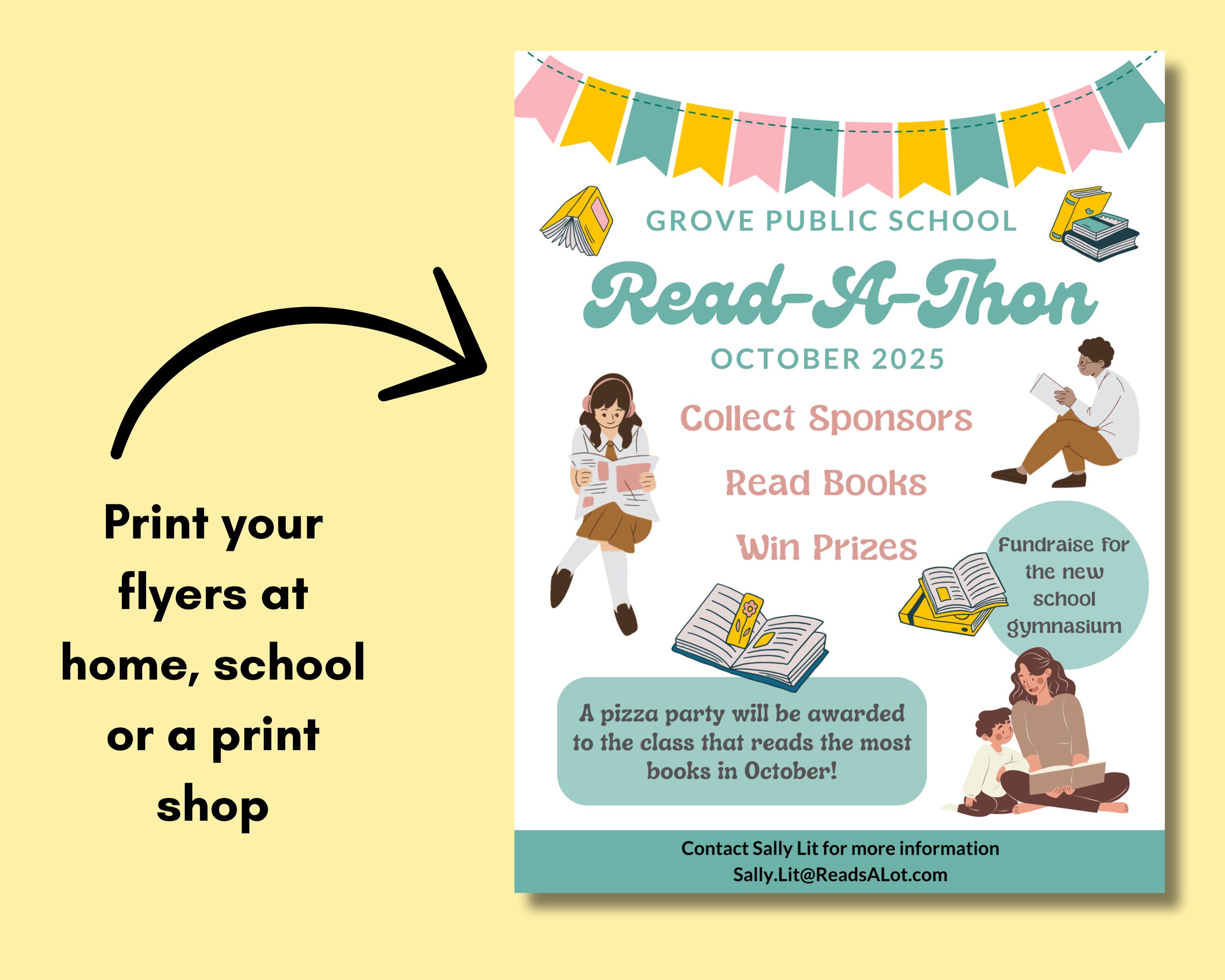 Editable Read-a-thon Fundraiser Flyer Template for Canva, Read-a-thon ...