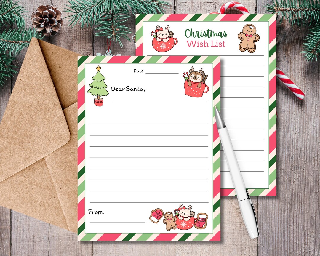 Letter to Santa and Christmas Wish List Christmas Stationary Set With ...