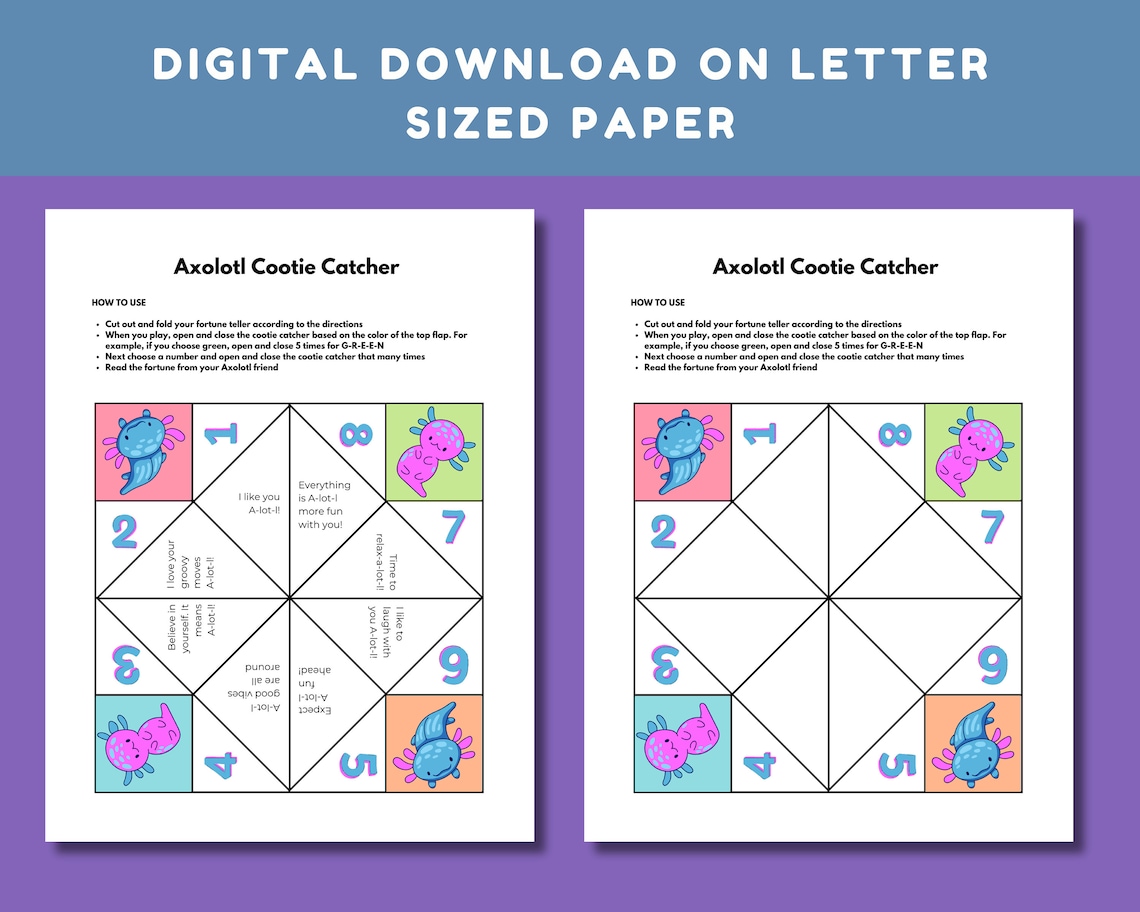 Axolotl Cootie Catcher / Fortune Teller Game for Kids; Great Party ...