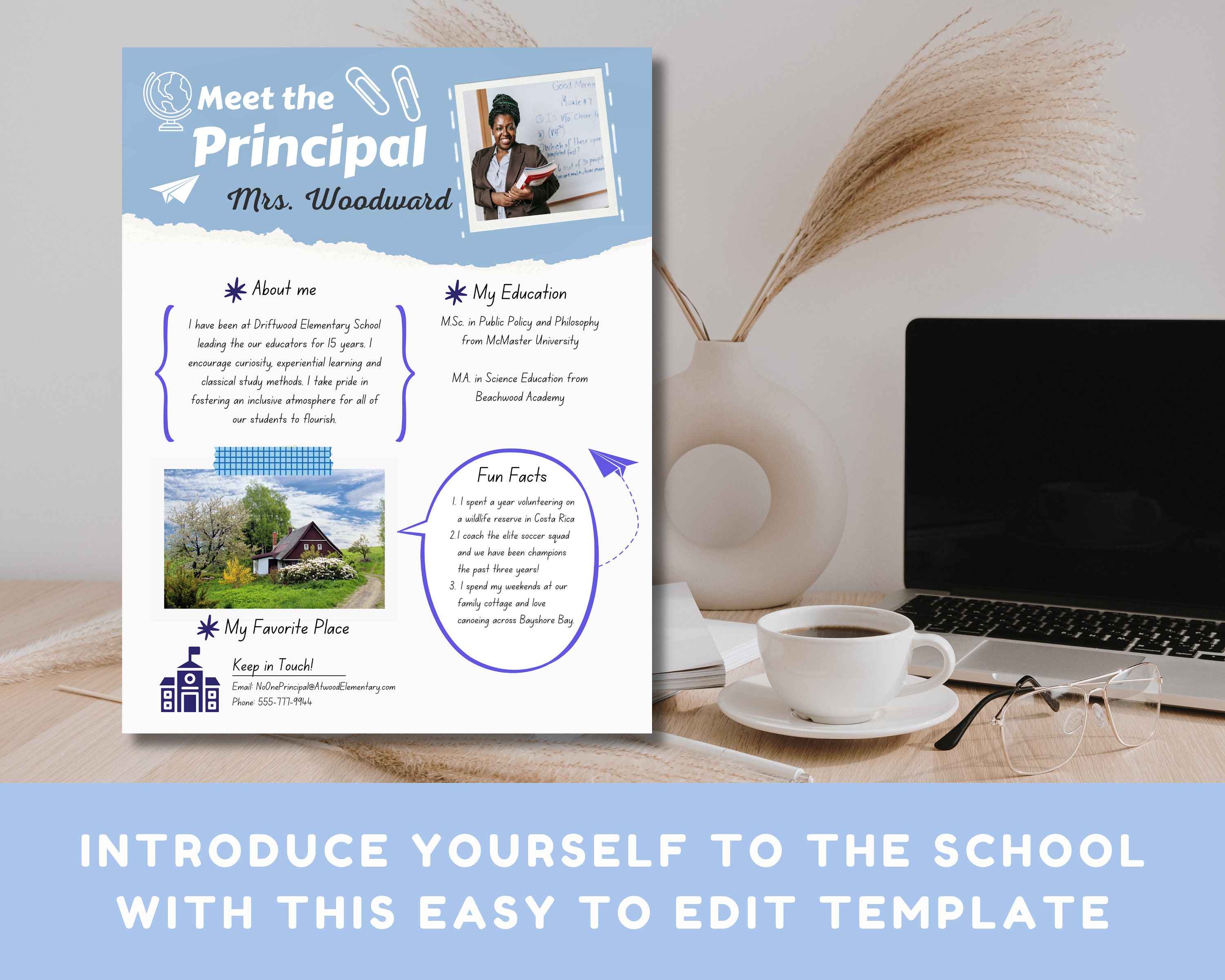 Meet the Principal Editable Template for Canva, Editable and ...