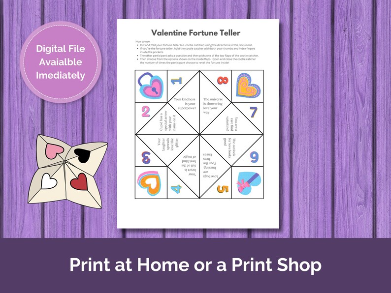 Printable Valentine Cootie Catcher / Fortune Teller Activity ...