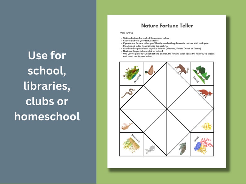 Nature Cootie Catcher, Animal and Habitat Fortune Teller, Summer Camp ...