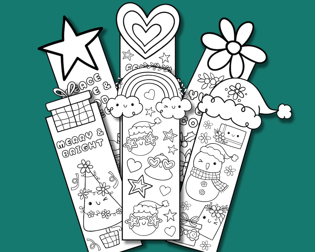 Groovy Bold and Easy Christmas Coloring Bookmarks, Kawaii Coloring ...
