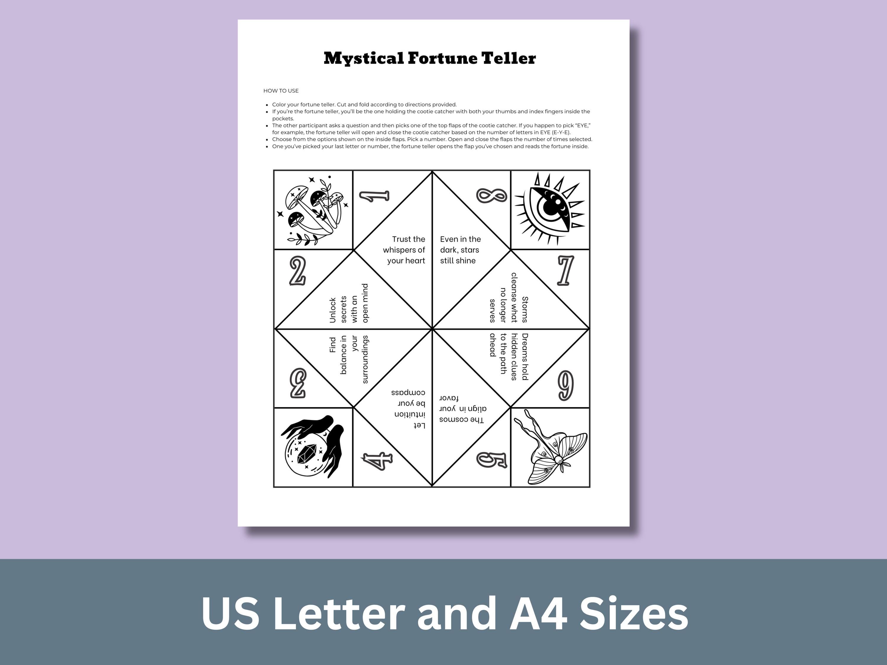 Mystical Fortune Teller / Cootie Catcher, Instant Download, A4 and US ...