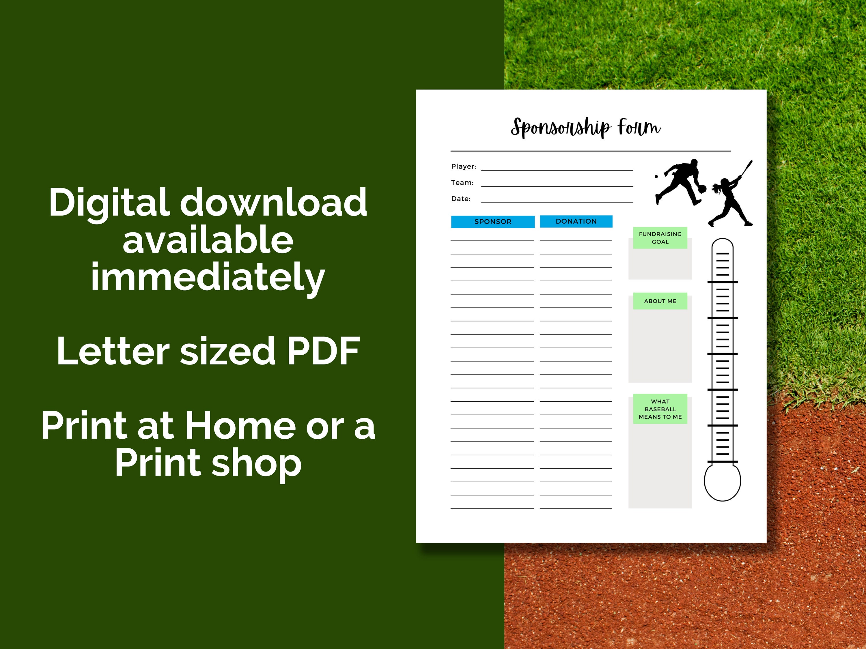 Donor Form for Baseball Sponsor Form Softball Donation Tracker Instant ...