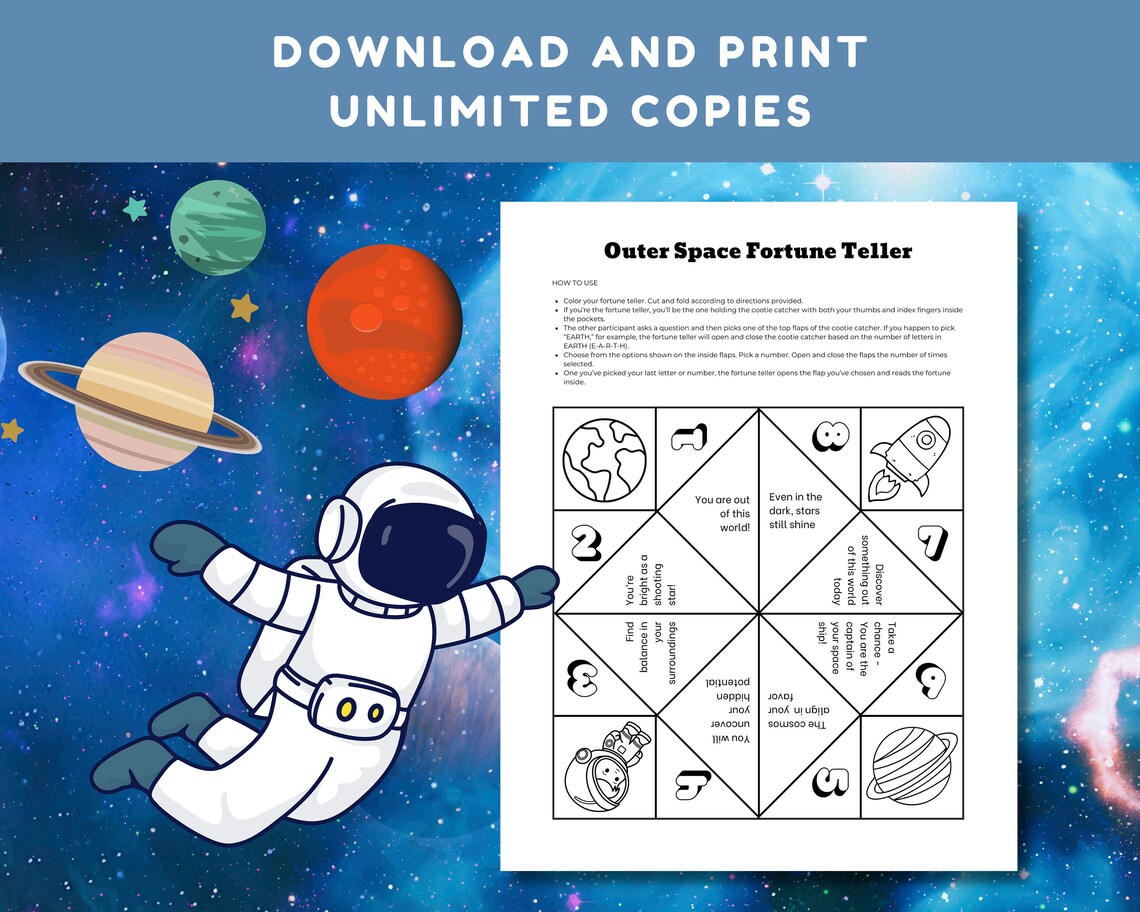 Outer Space Fortune Teller / Cootie Catcher Coloring Page, Instant ...