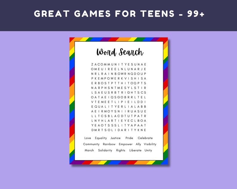 Pride Word Search, Great for All Ages; LGBTQA+ Pen and Paper Games for ...