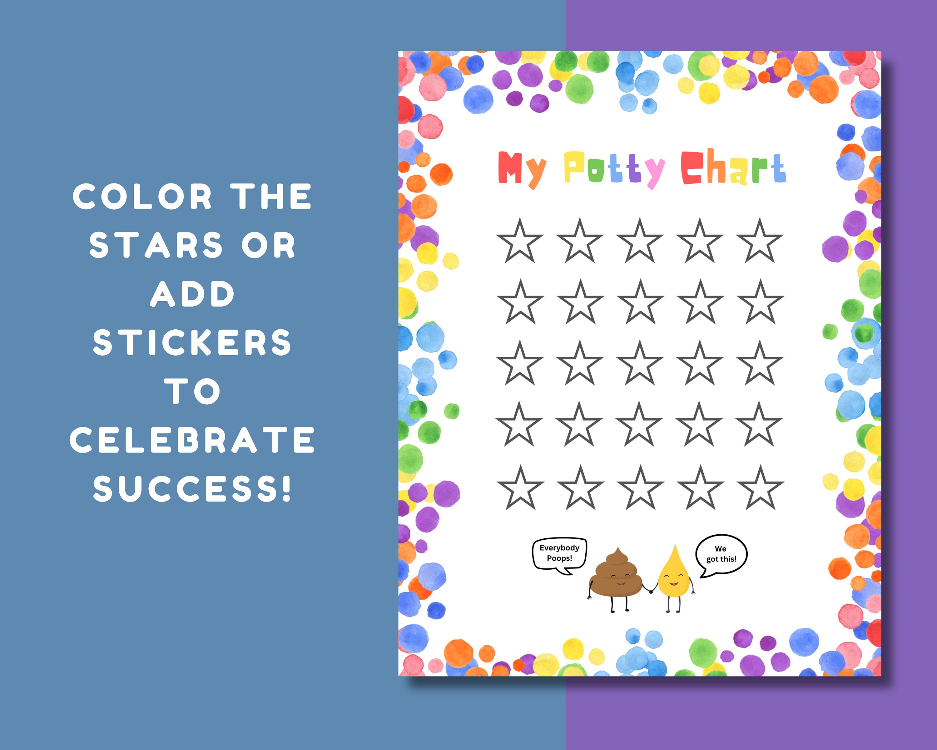 Potty Reward Chart Instant Download, Potty Training Motivation Sticker ...