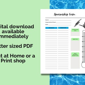 Swim Team Sponsor / Donor Form Digital Download / Swim Team Fundraiser ...
