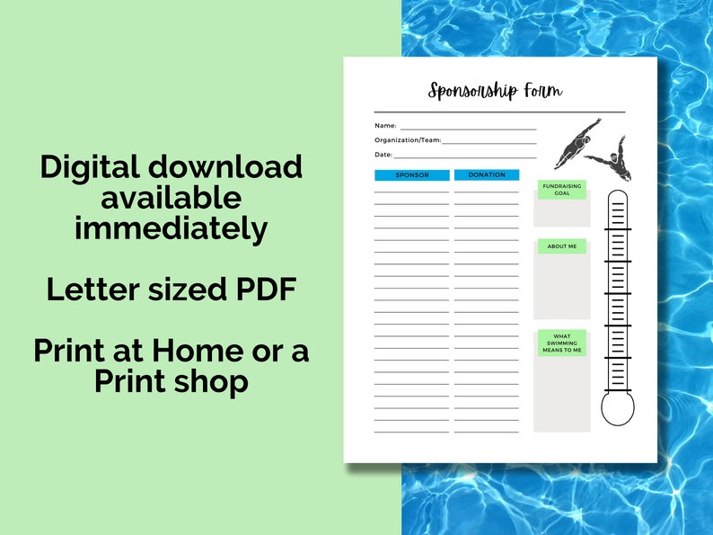 Swim Team Sponsor / Donor Form Digital Download / Swim Team Fundraiser ...