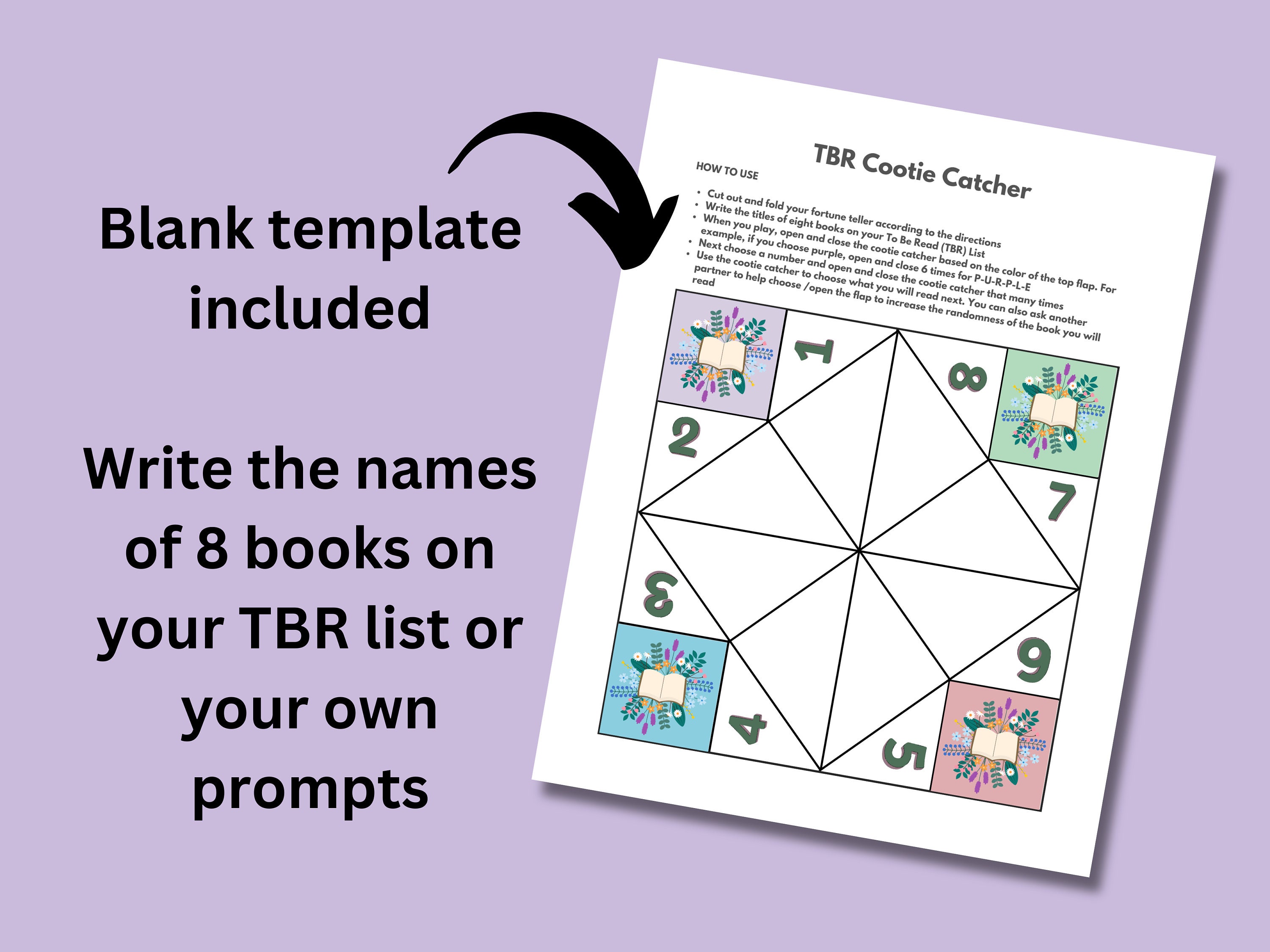 TBR Game Cootie Catcher, Reading Prompt Fortune Teller, to Be Read Game ...