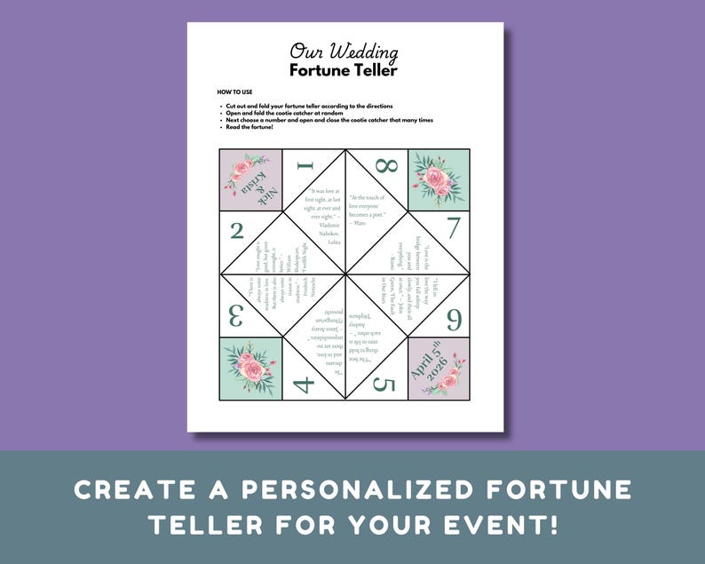 Wedding Fortune Teller / Cootie Catcher Editable Canva Template; Party ...