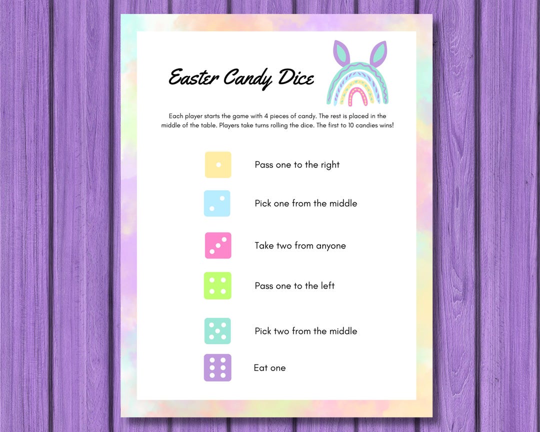 Easter Candy Dice Instant Download Game, Easter Party Game for Family ...