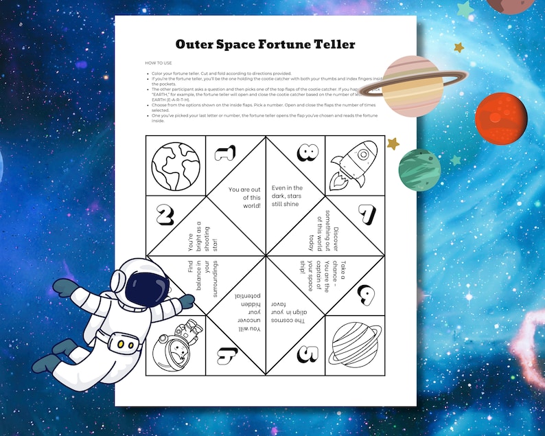 Outer Space Fortune Teller / Cootie Catcher Coloring Page, Instant ...