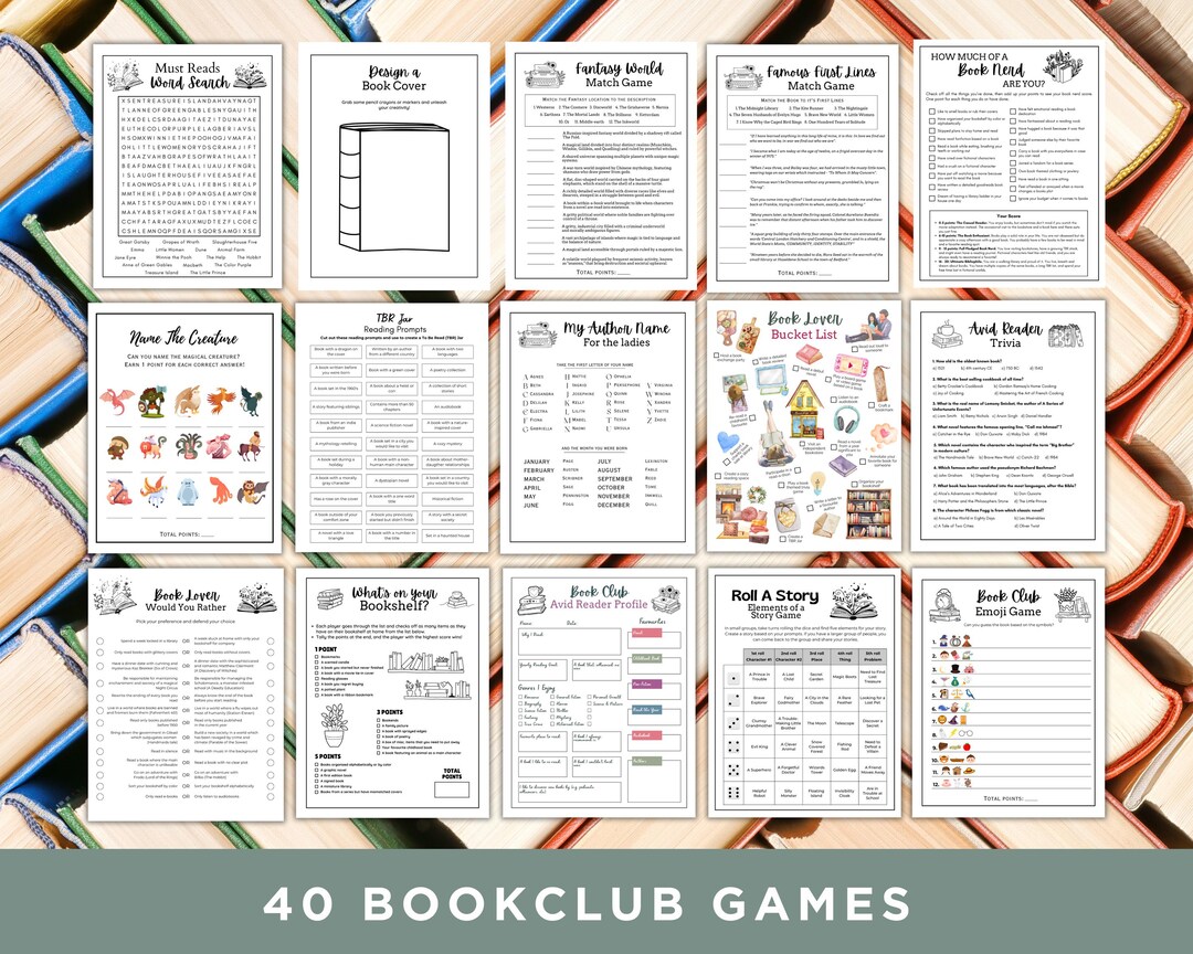 Book Club Games Bundle, 40 Printable Icebreaker Games, Book Club ...