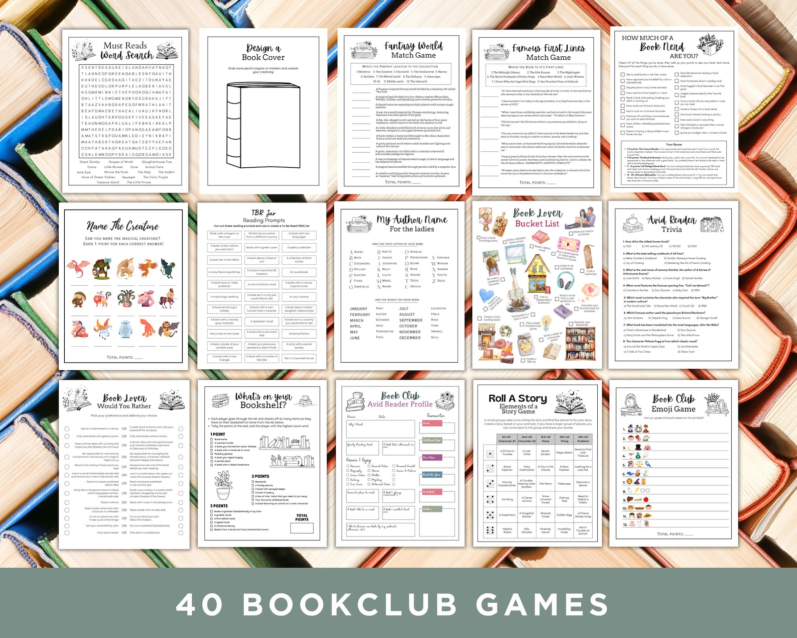 Book Club Games Bundle, 40 Printable Icebreaker Games, Book Club ...
