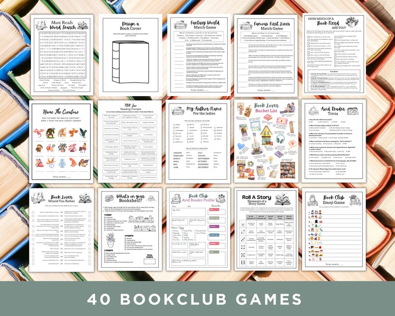 Book Club Games Bundle, 40 Printable Icebreaker Games, Book Club ...