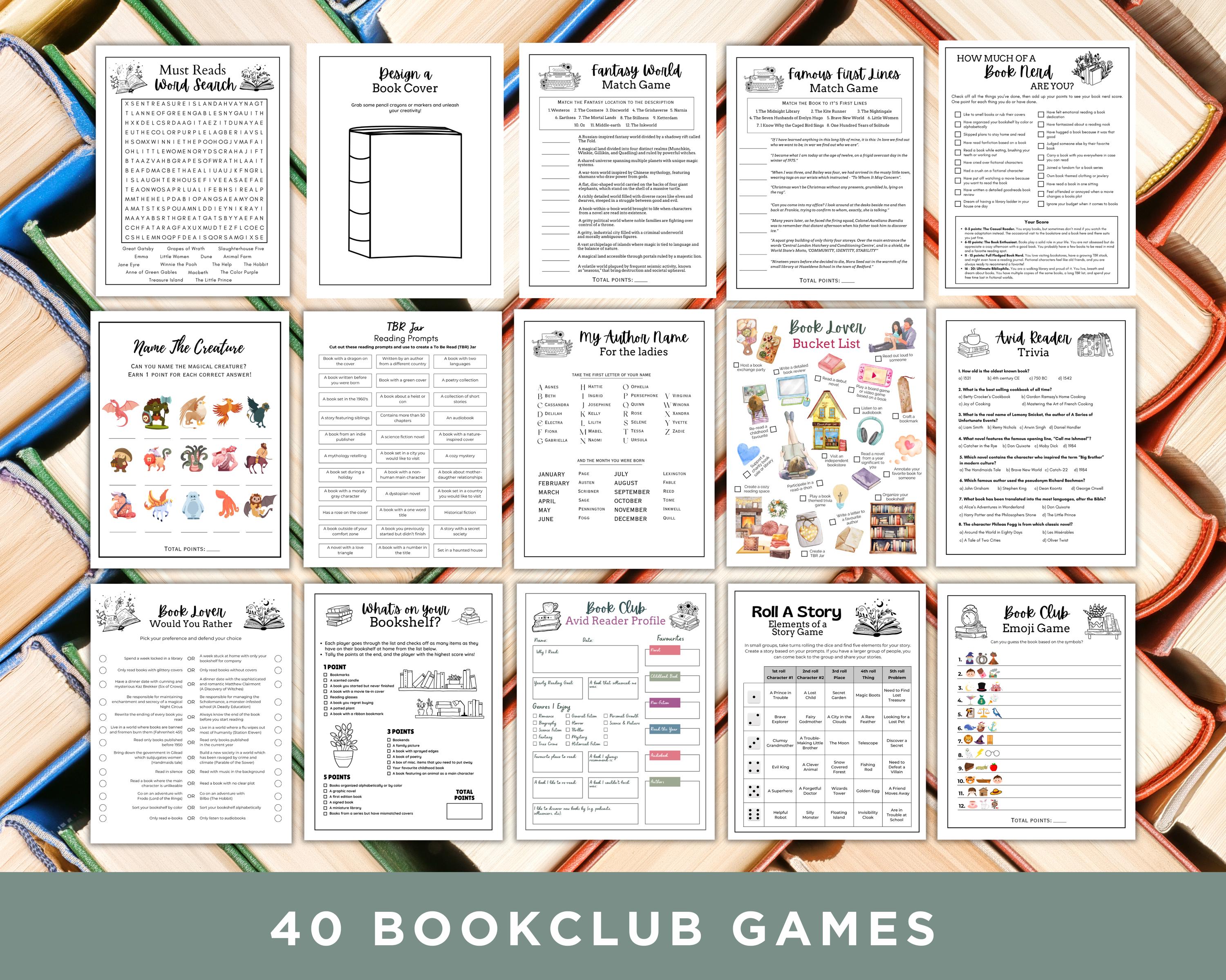 Book Club Games Bundle, 40 Printable Icebreaker Games, Book Club ...
