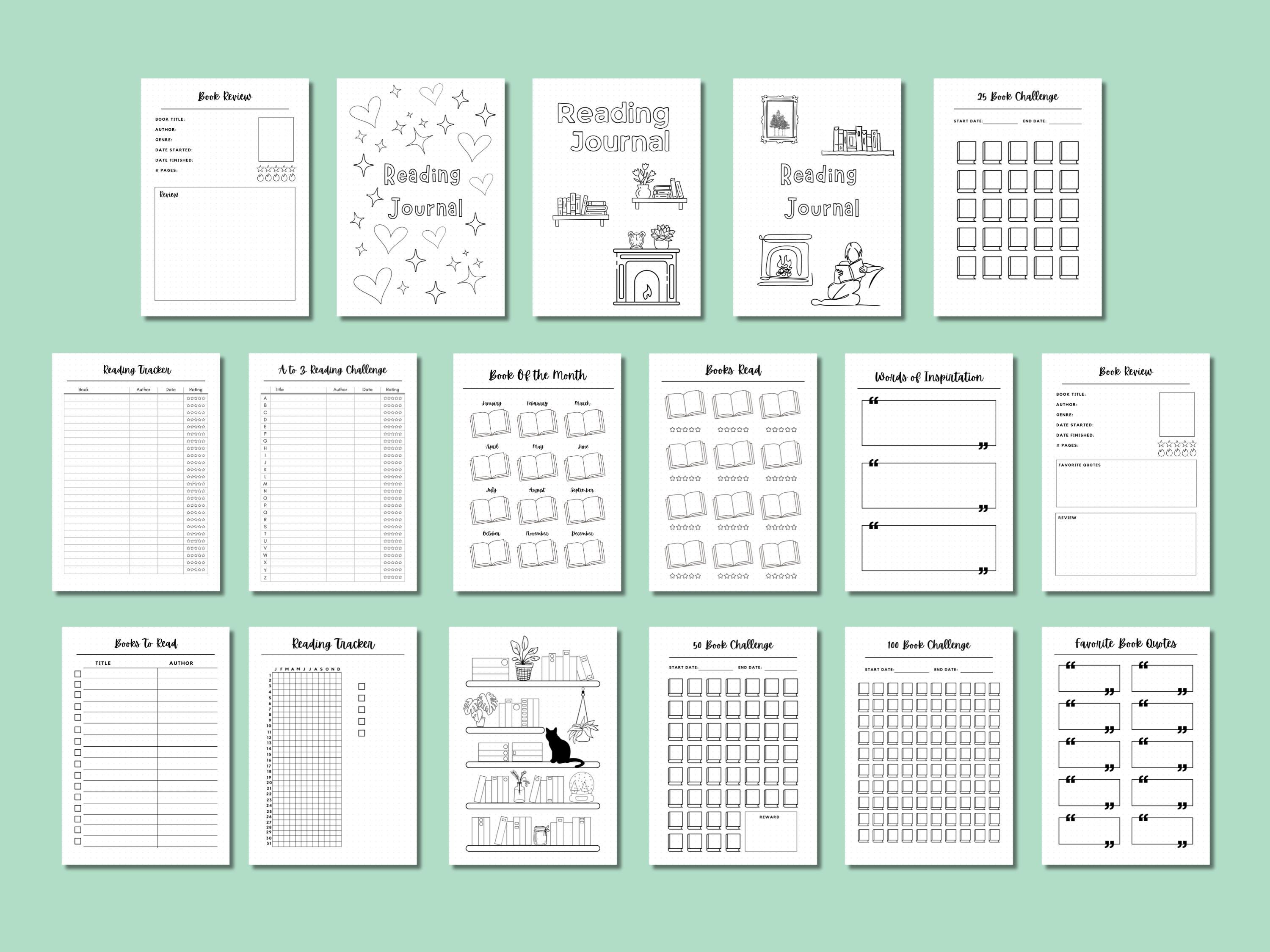 A5 Reading Journal Page Bundle, Instant Download Including Reading ...