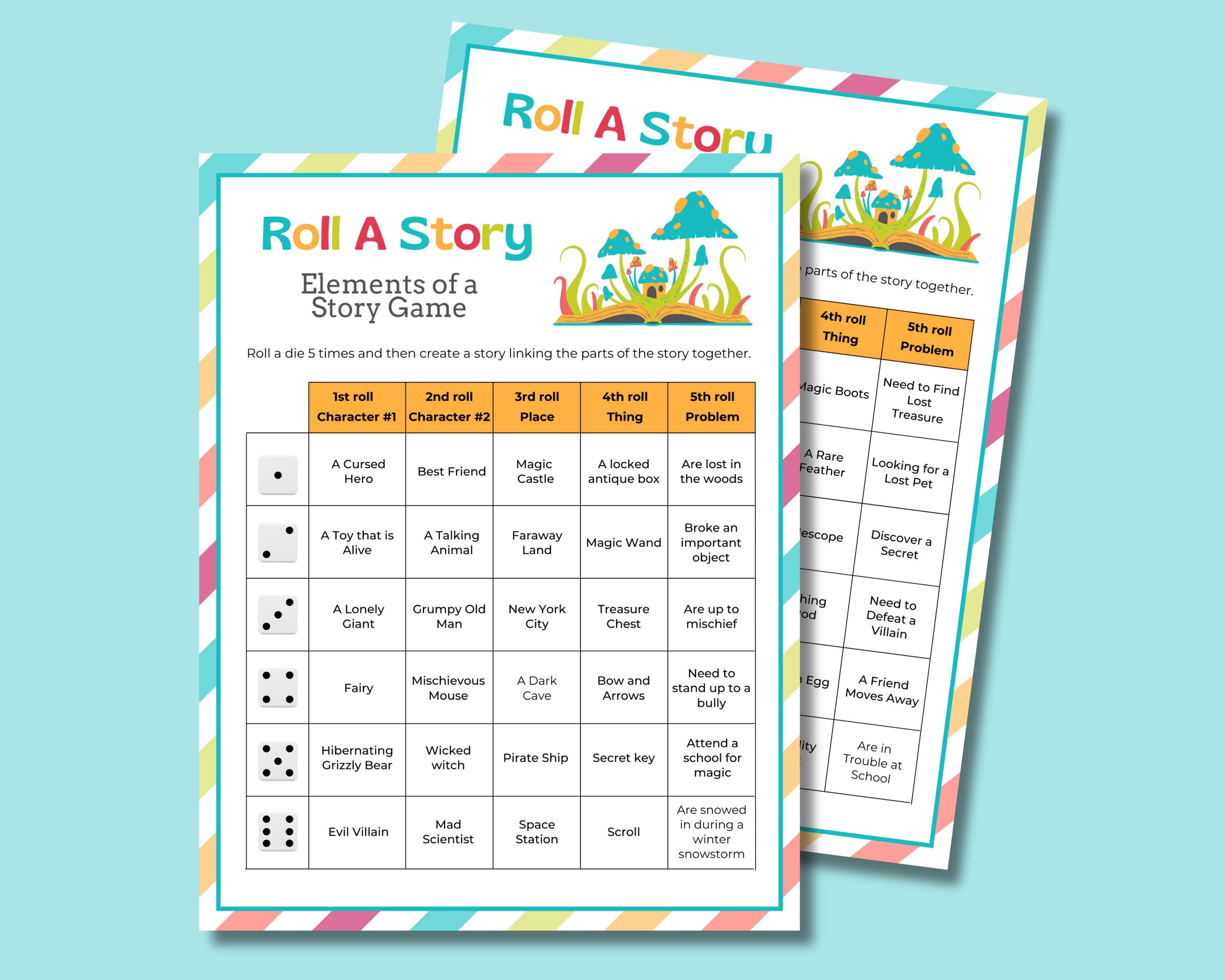 Roll A Story Game, Parts of a Story Creative Writing Game for Classes ...