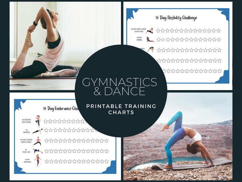Gymnastics / Dance Training Challenge Charts for Home Workout Training ...