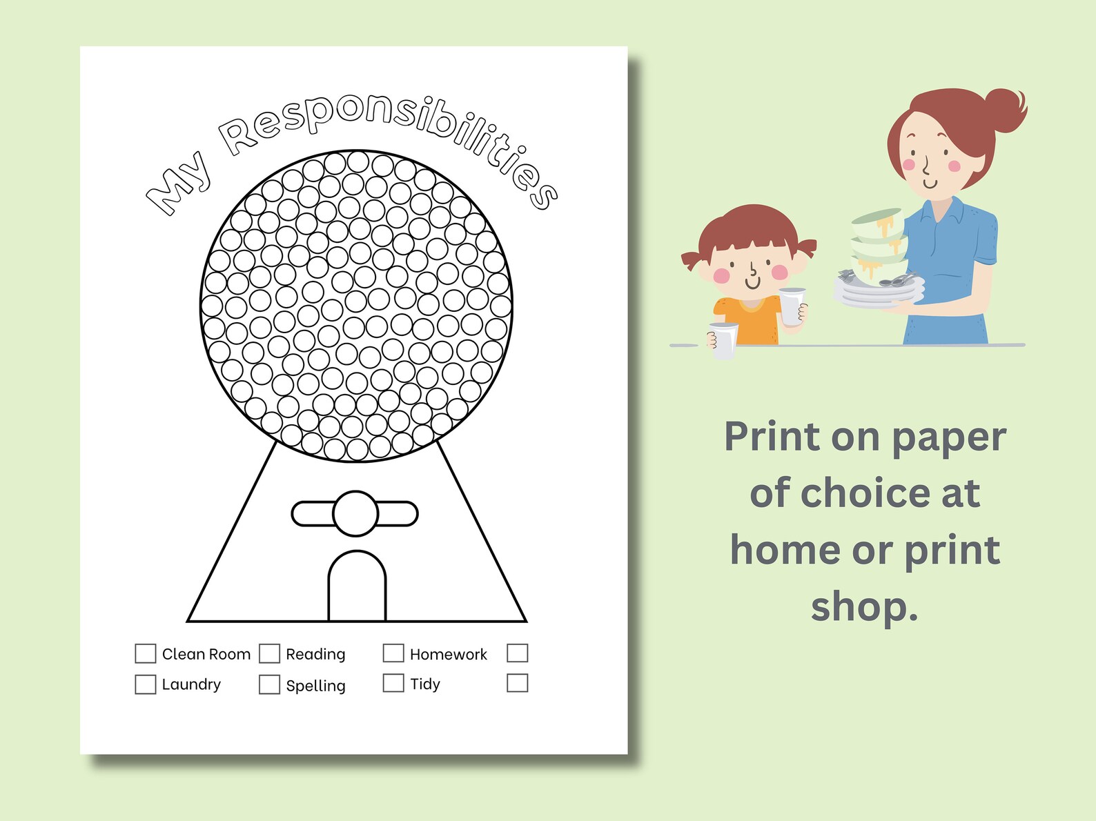 Gumball Machine Responsibility Chart for Kids Instant Download, Chore ...