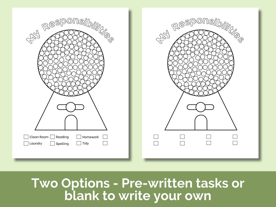 Gumball Machine Responsibility Chart for Kids Instant Download, Chore ...