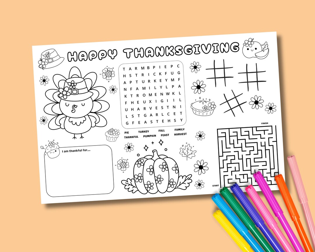 Thanksgiving Coloring Activity Mat, Instant Download, US Letter, A4 and ...