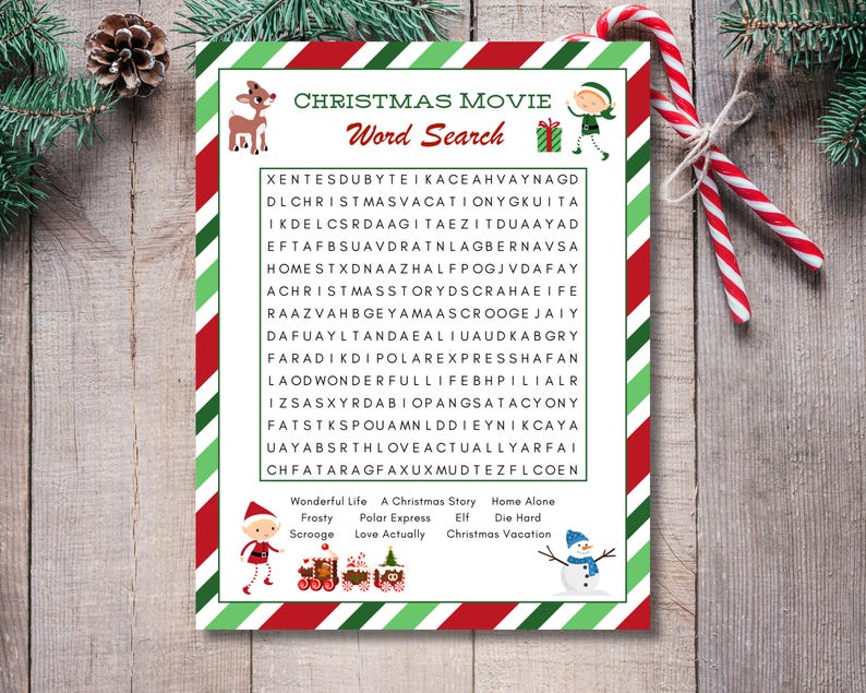 Christmas Movie Word Search, Instant Download, A4 and US Letter Size - Etsy