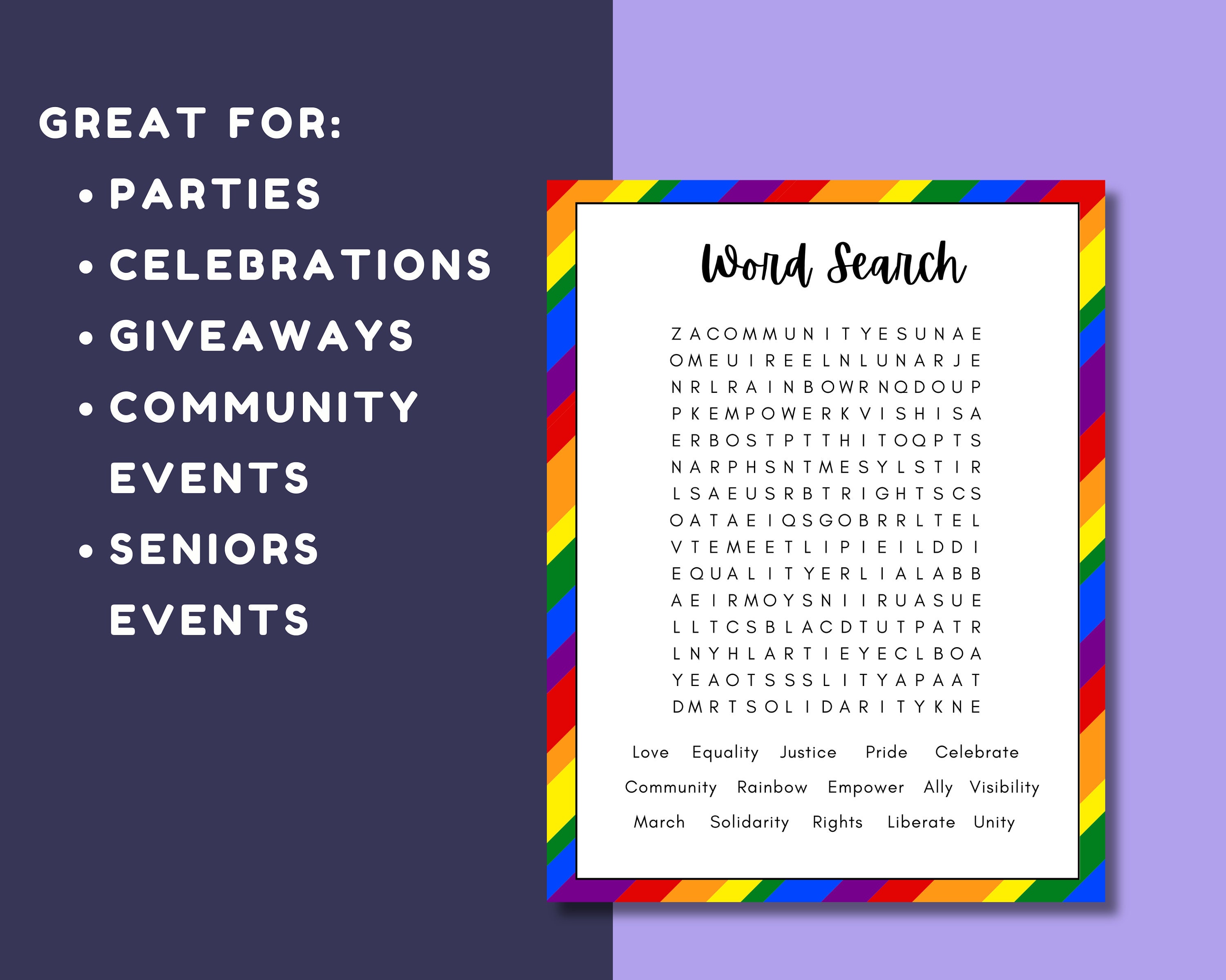 Pride Word Search, Great for All Ages; LGBTQA+ Pen and Paper Games for ...