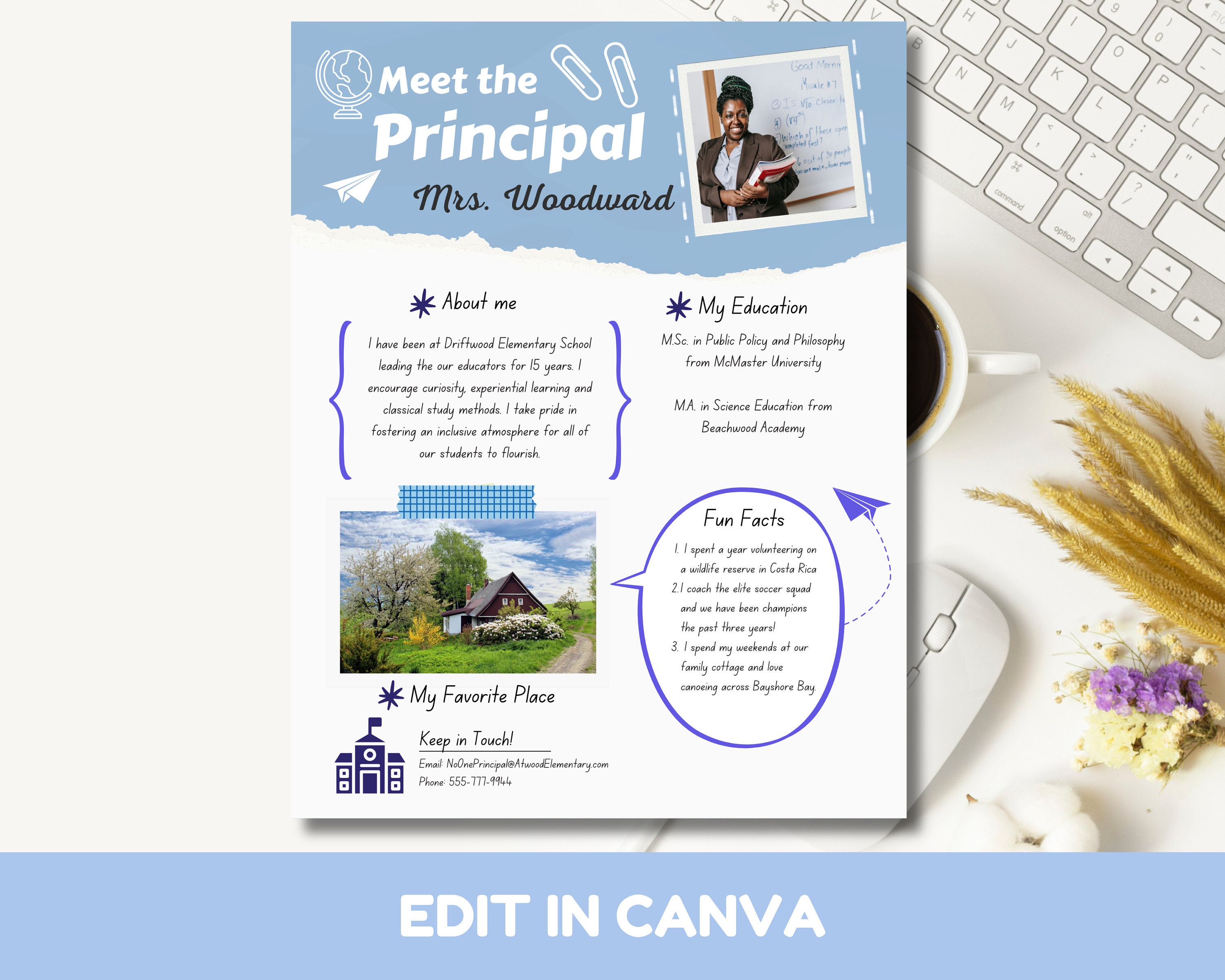 Meet the Principal Editable Template for Canva, Editable and ...