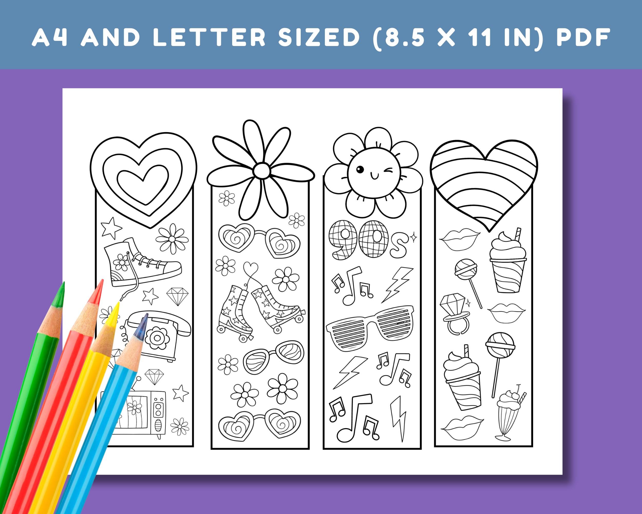 Nineties Bold and Easy Coloring Bookmarks Instant Download, 90s Y2K ...
