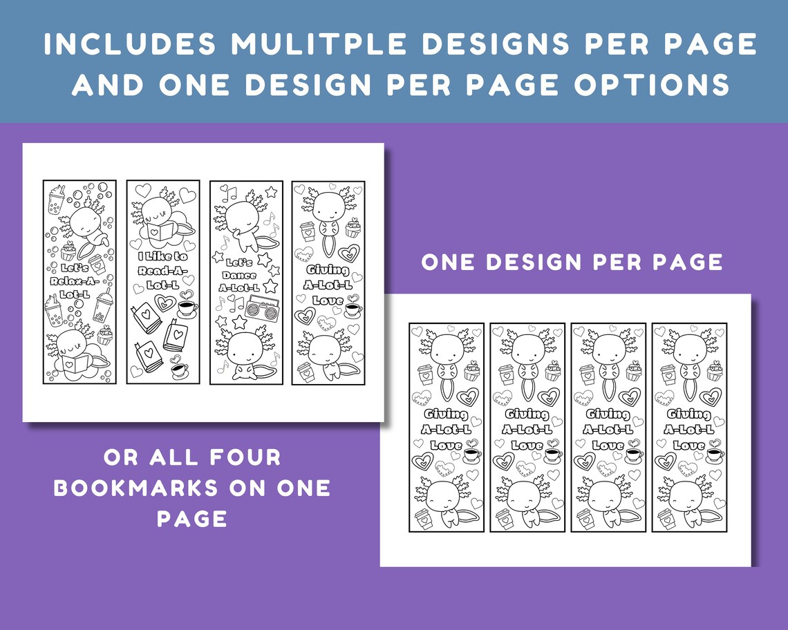 Axolotl Coloring Bookmark Instant Download, Printable Coloring Bookmark ...