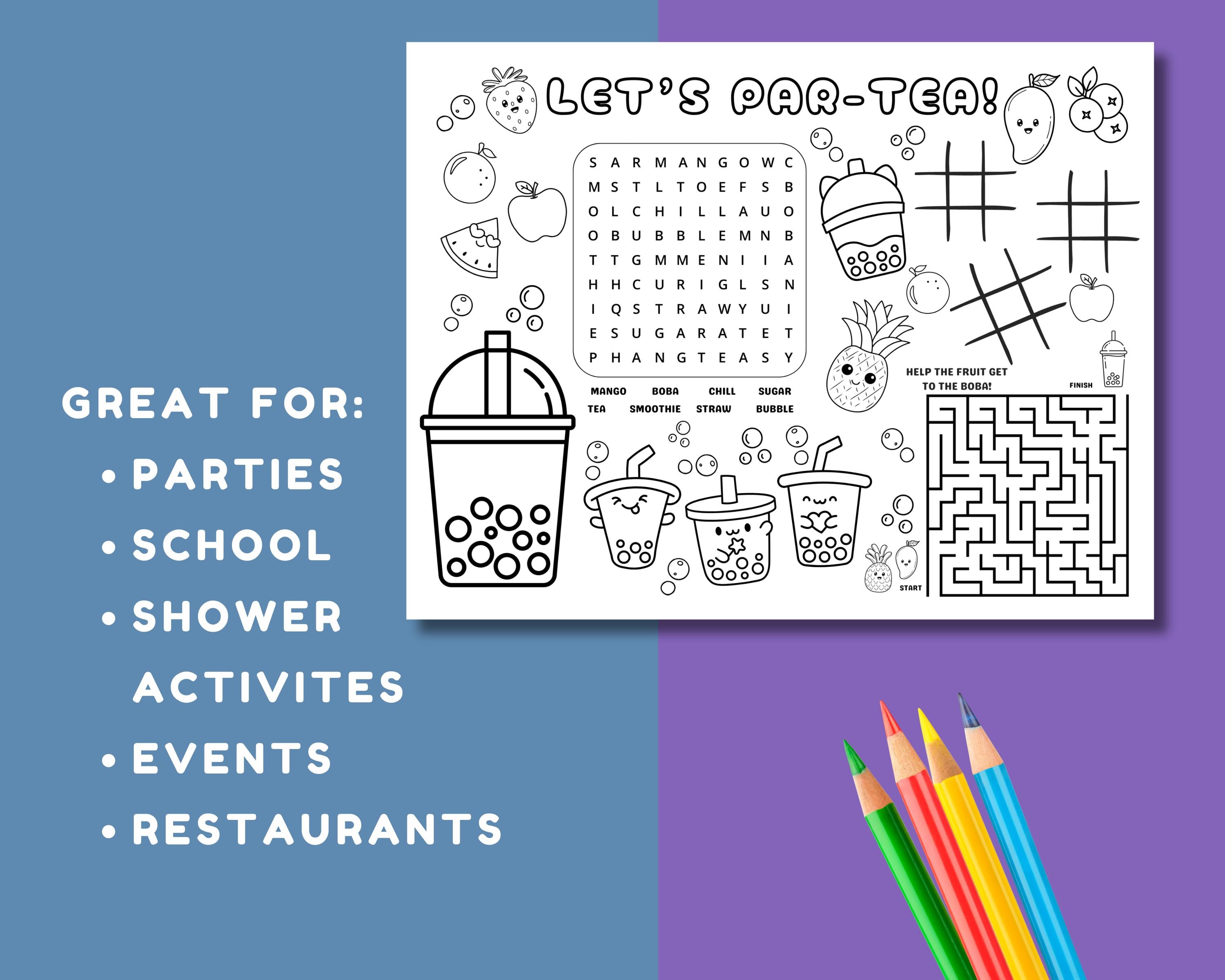 Boba Coloring Activity Mat, Boba Tea Coloring Party / Birthday Activity ...