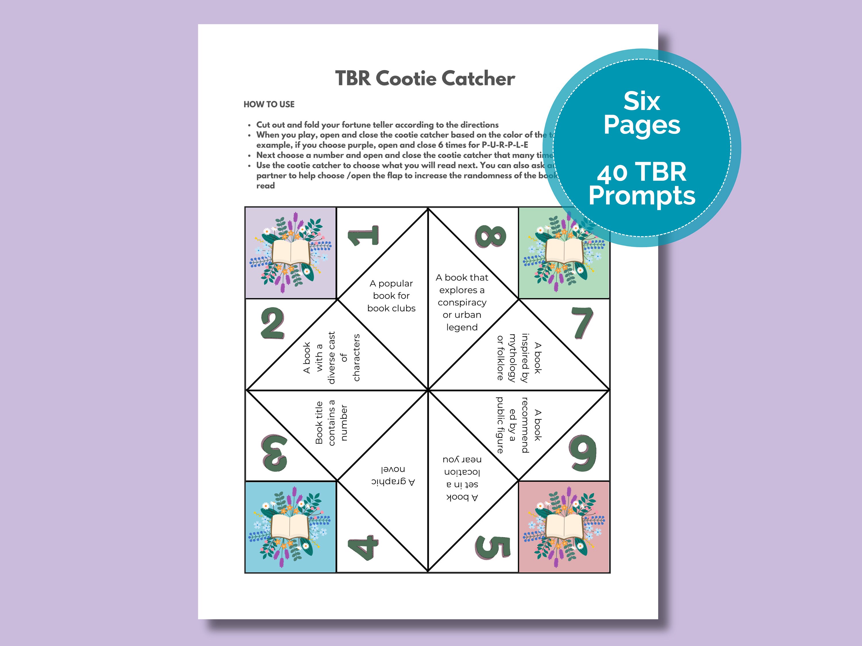 TBR Game Cootie Catcher, Reading Prompt Fortune Teller, to Be Read Game ...