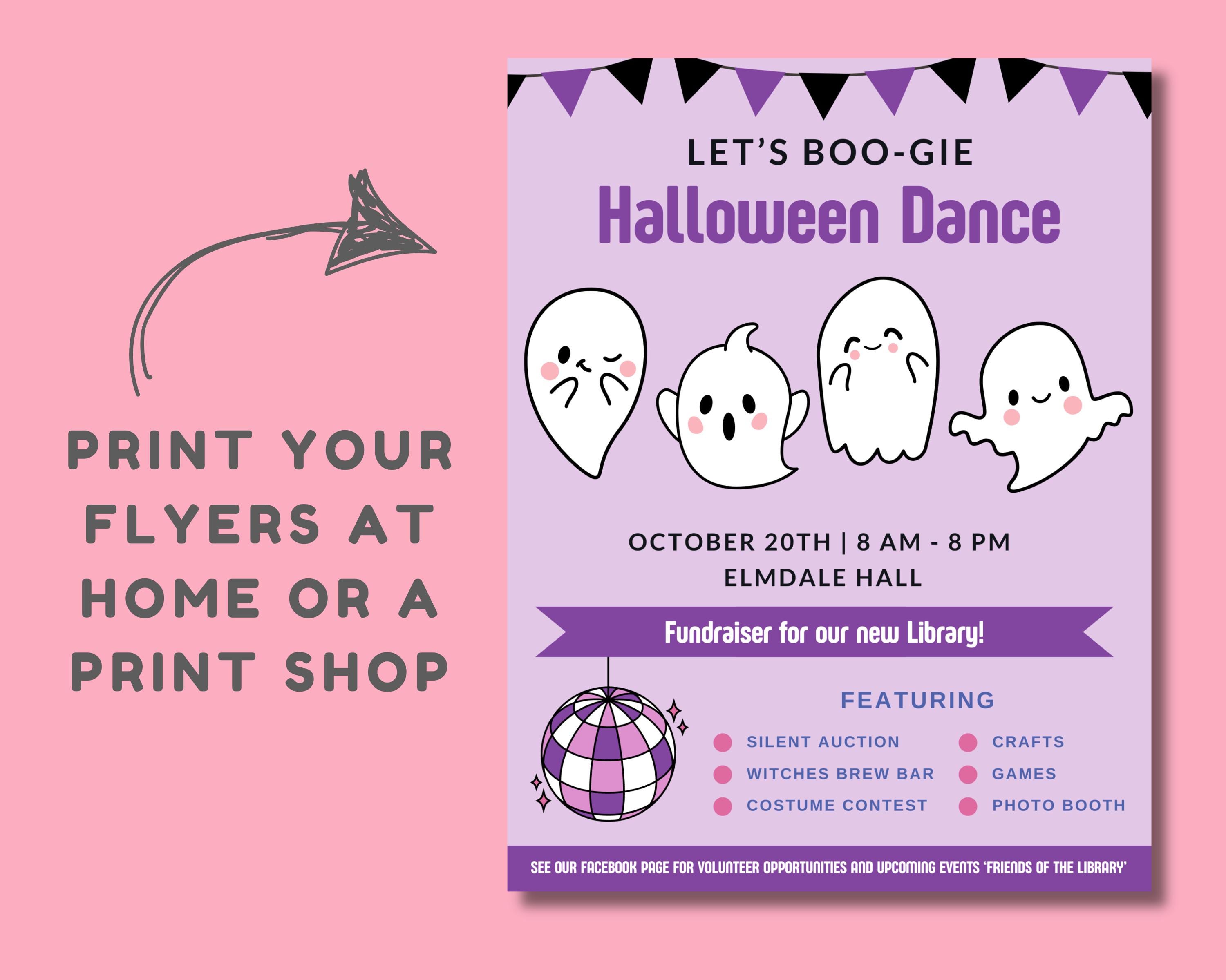 Editable Halloween Dance Flyer Template for Canva, Cute Ghost Halloween ...