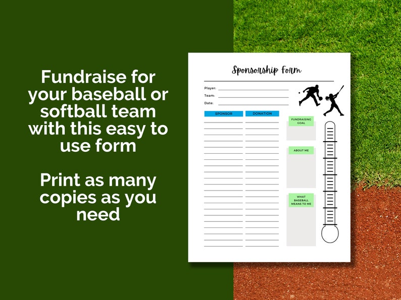 Donor Form for Baseball Sponsor Form Softball Donation Tracker Instant ...