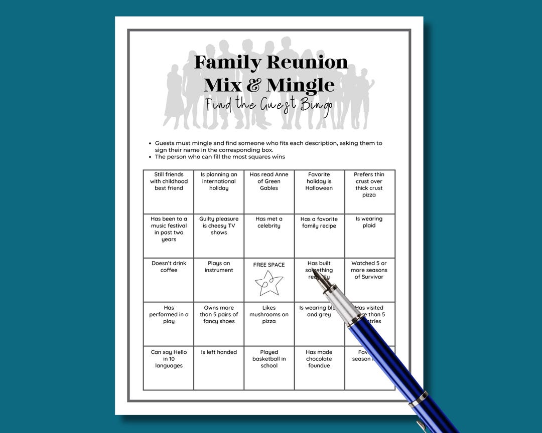 Family Reunion Icebreaker Bingo Game: Mix and Mingle (A4/US Letter PDF ...