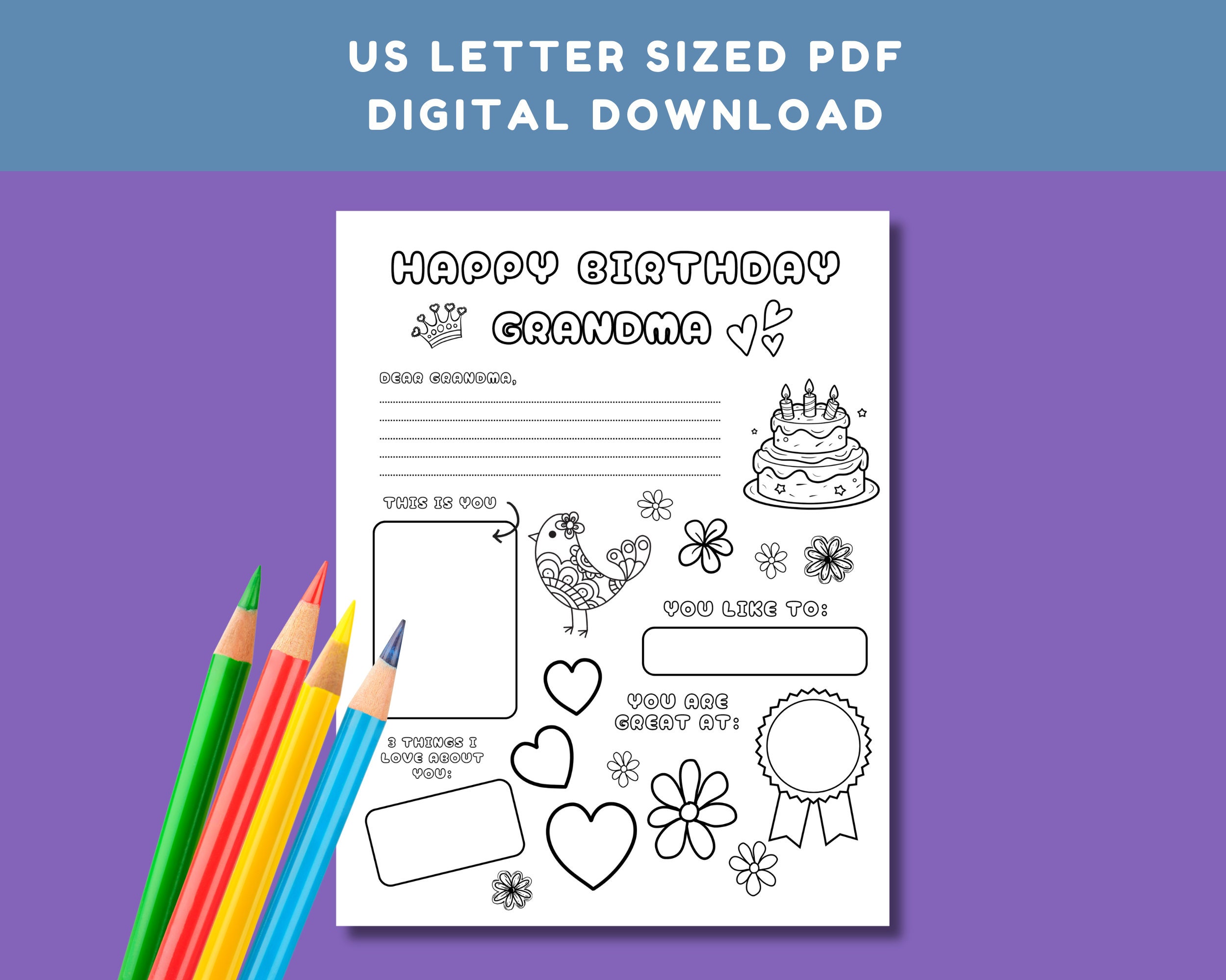 Happy Birthday Grandma Coloring Page Printable PDF / Grandmother ...