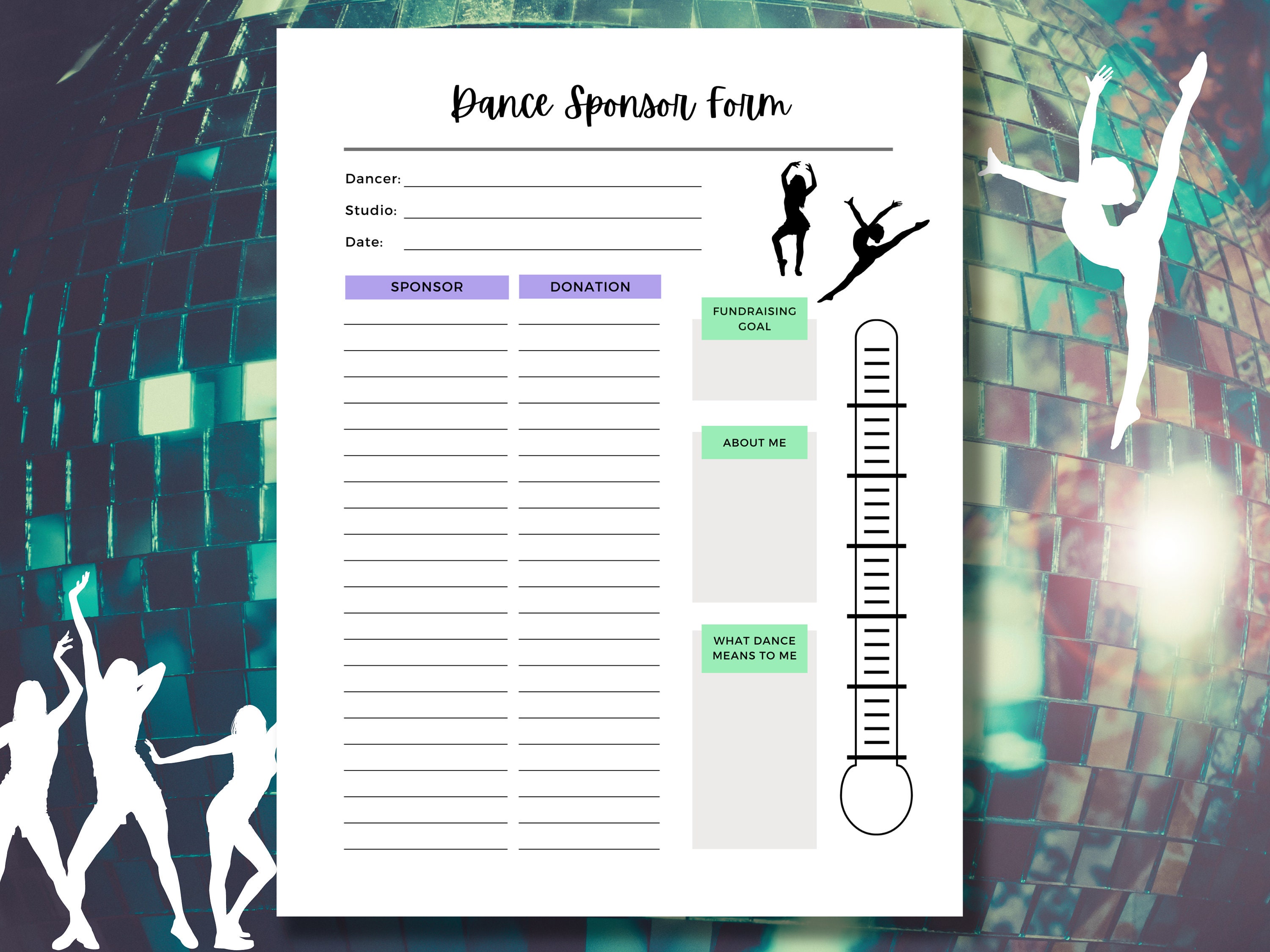 Sponsorship Form for Dance, Competitive Dance Team Donation Tracker ...