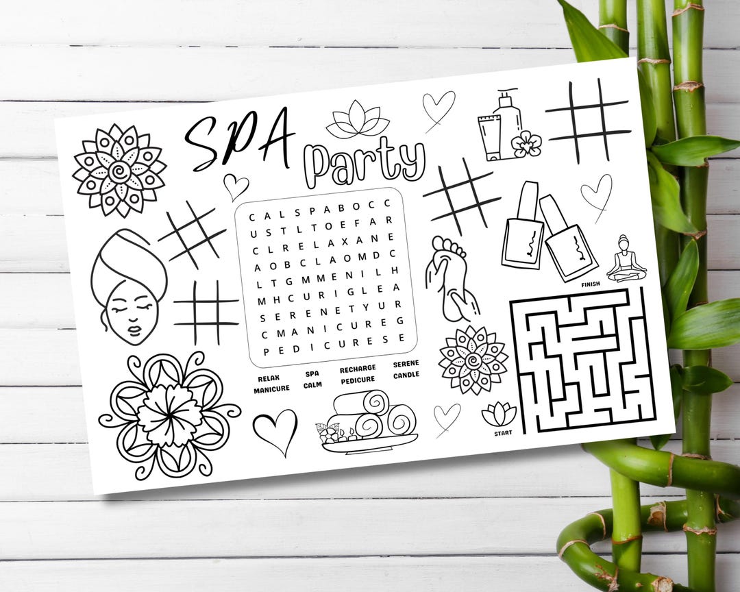 Spa Party Activity Mat, Spa Birthday Coloring Activity / Birthday ...
