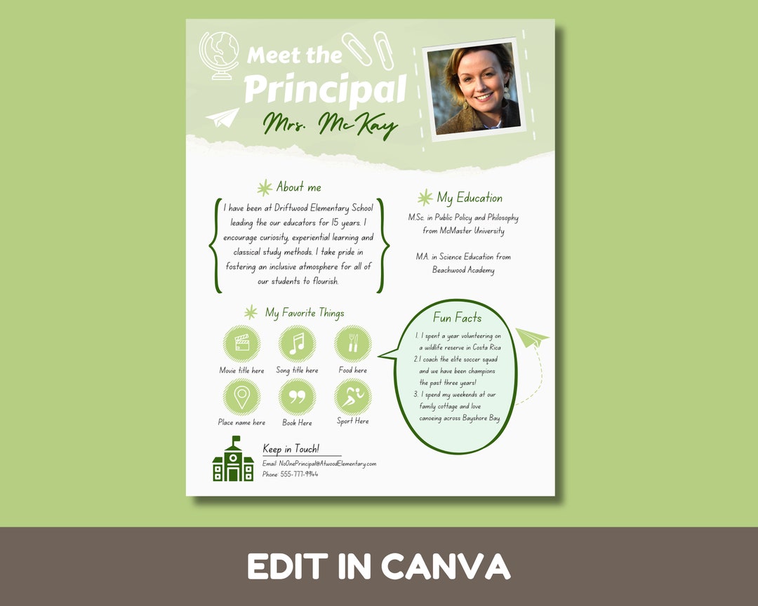 Meet the Principal Editable Template for Canva, Editable and ...