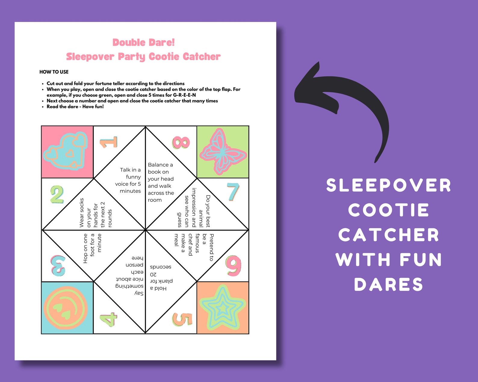 Double Dare Sleepover Cootie Catcher; Slumber Party Fortune Teller ...