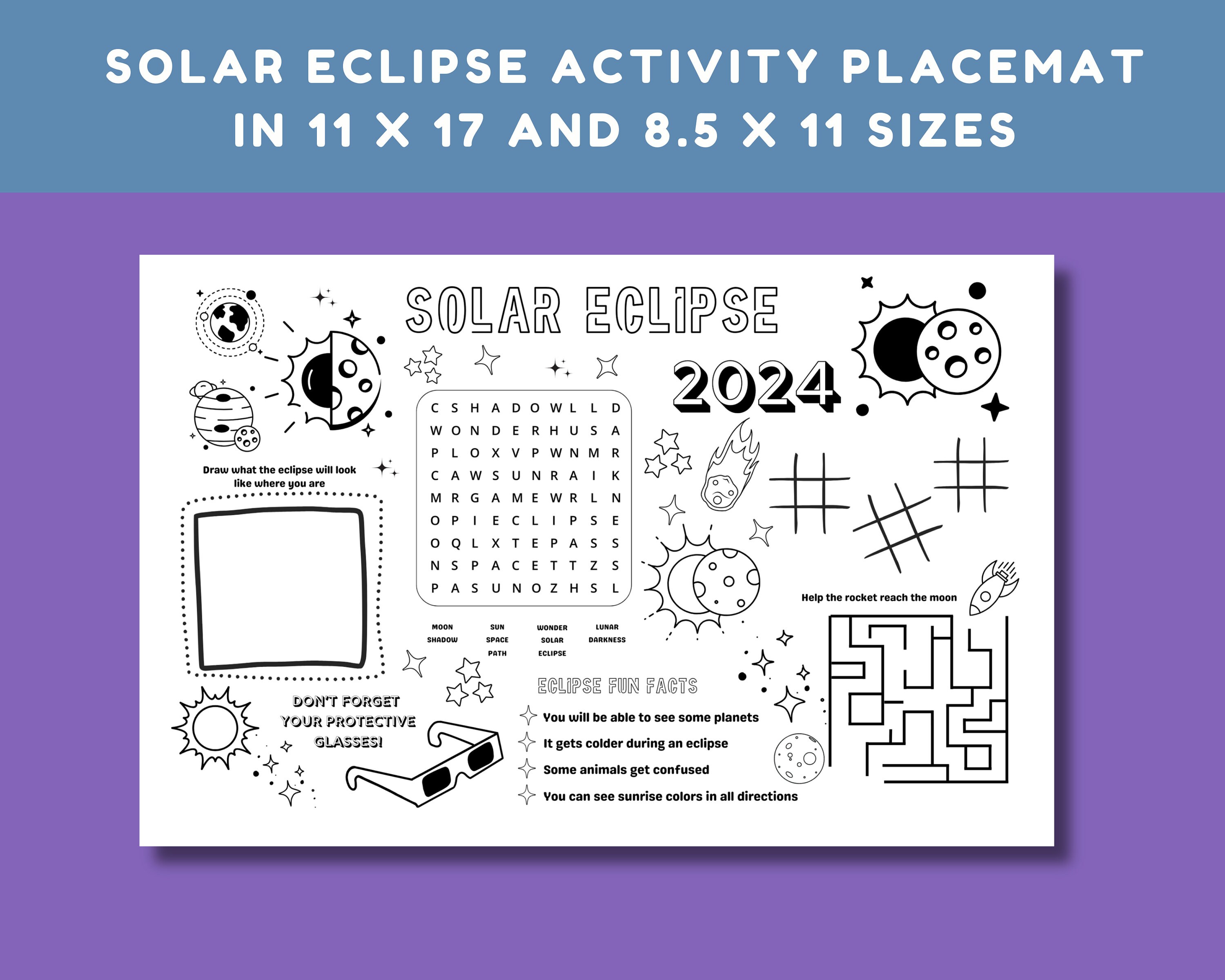 Solar Eclipse Activity Game Bundle Instant Download, 2024 Eclipse Pen ...