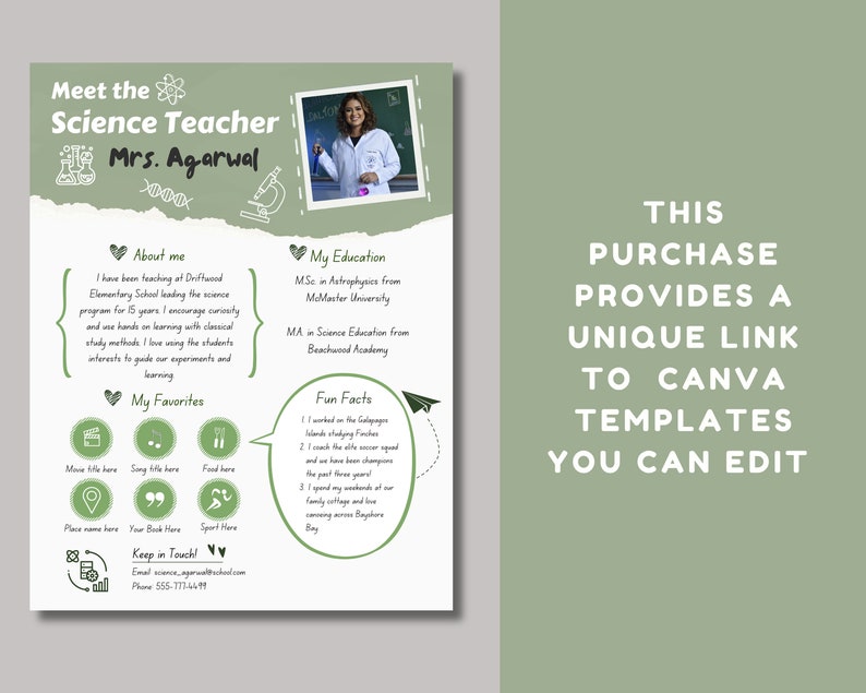 Meet the Science Teacher Template for Canva, Editable and Customizable ...