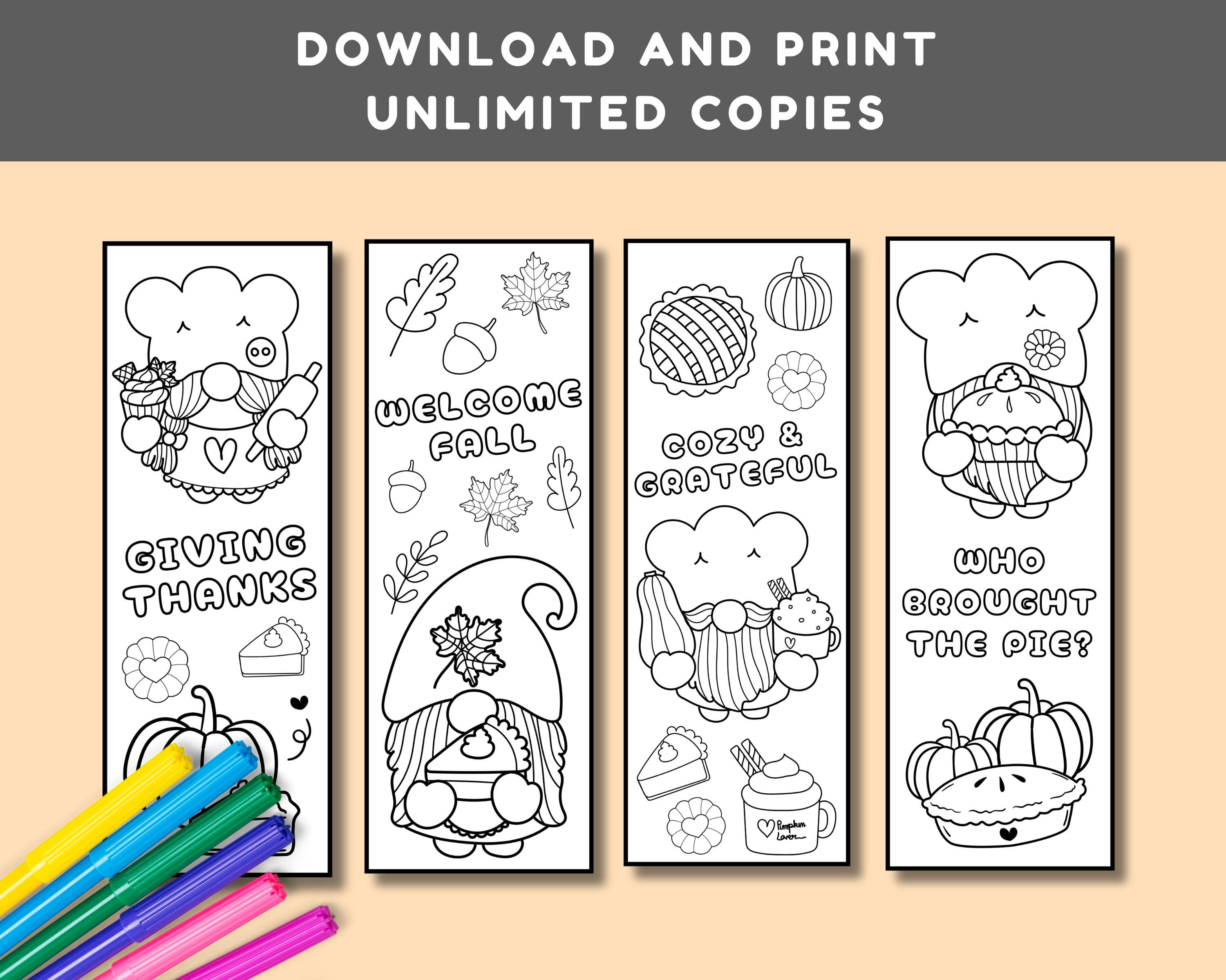 Cozy Gnome Thanksgiving Coloring Bookmarks, Instant Download, Letter ...