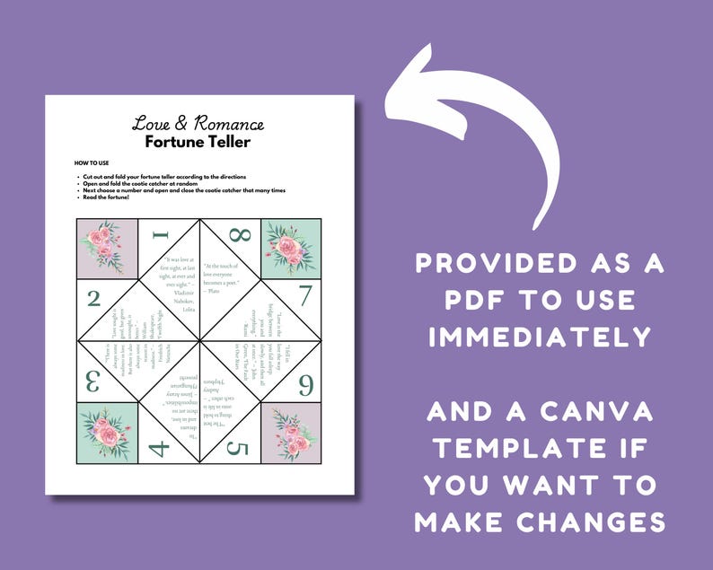 Romance Fortune Teller / Cootie Catcher Editable Canva Template Party ...